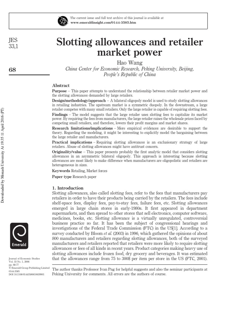 R3 - Slotting Allowances and Retailer Market Power | PDF | Retail ...