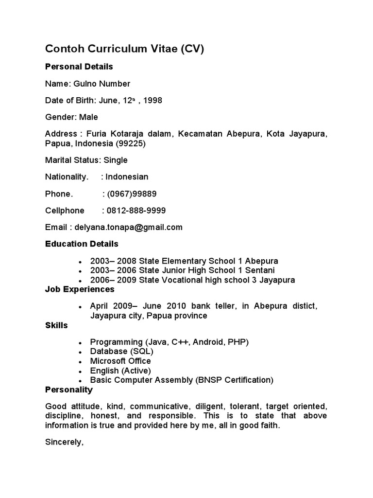 Contoh CV | Download Free PDF | Cognitive Science | Behavior Modification
