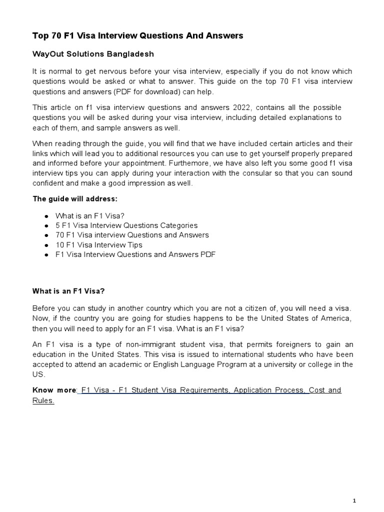 Top F1 Visa Interview Questions and Answers | PDF | Cost Of Living ...