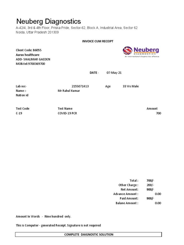 Neuberg Lab Bill | PDF
