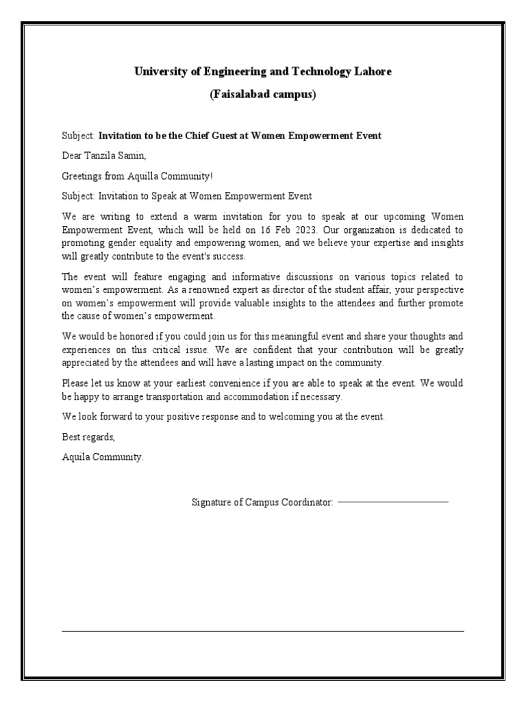 Invitation Letter To Speaker | PDF