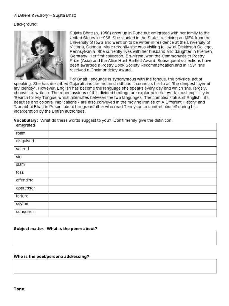 A Different History Worksheet | PDF