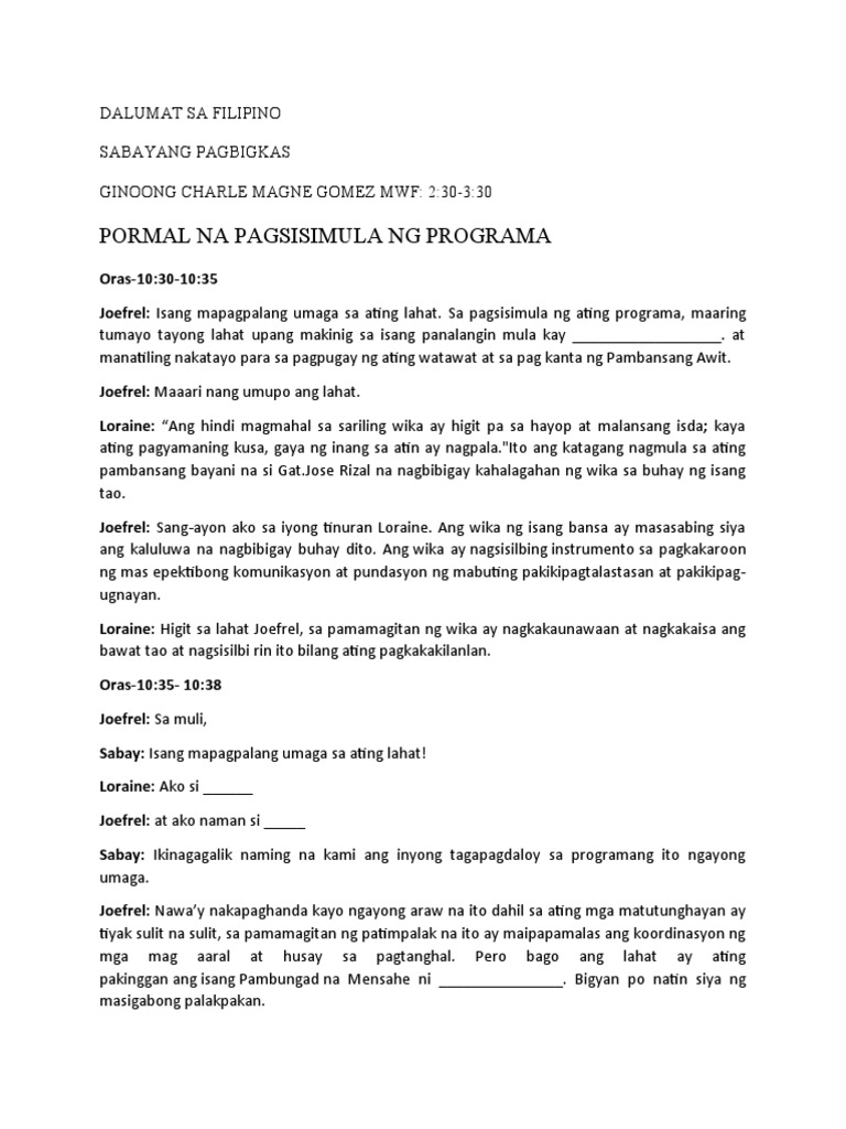 Iskript NG Emcee | PDF