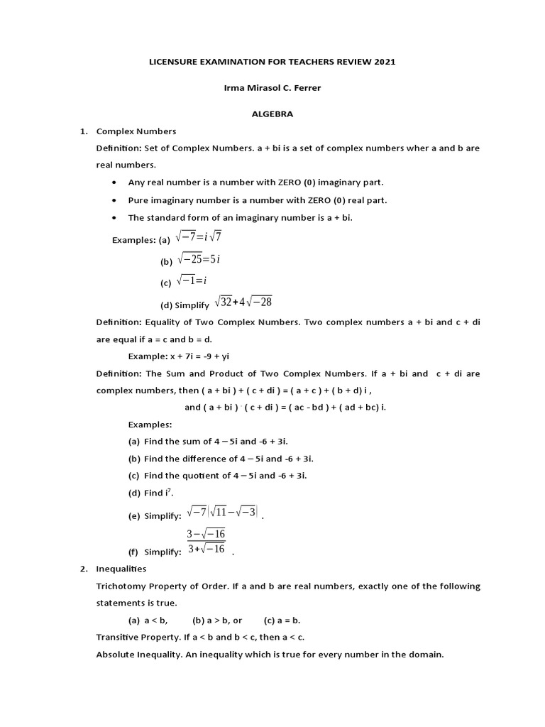 Concepts Algebra | PDF | Logarithm | Complex Number