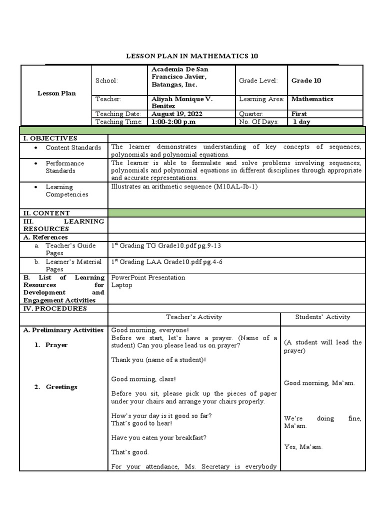 NEW DLP Arithmetic Sequence | PDF | Lesson Plan | Mathematics