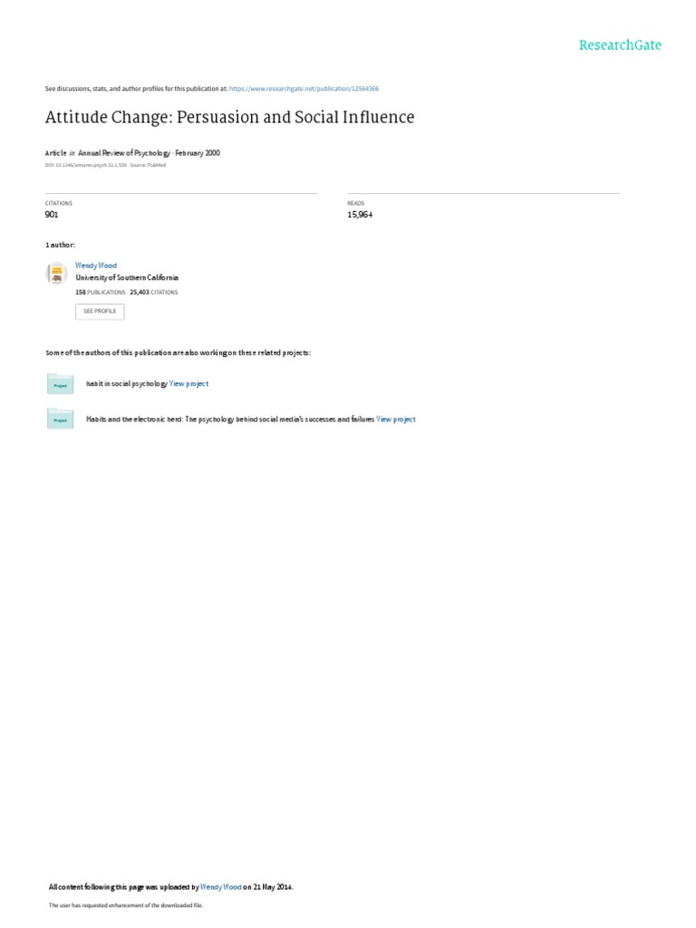 Attitude Change Persuasion and Social Influence | PDF | Attitude (Psychology) | Motivational