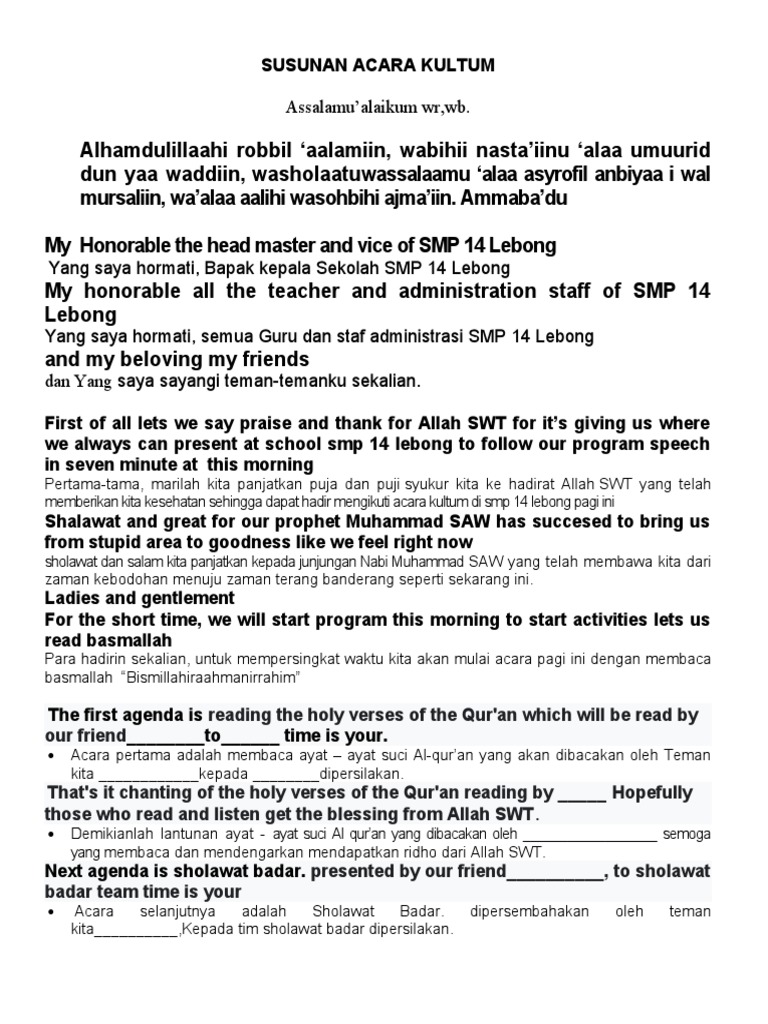 Susunan Acara Kultum | PDF | Agama & Spiritualitas | Gaya Hidup
