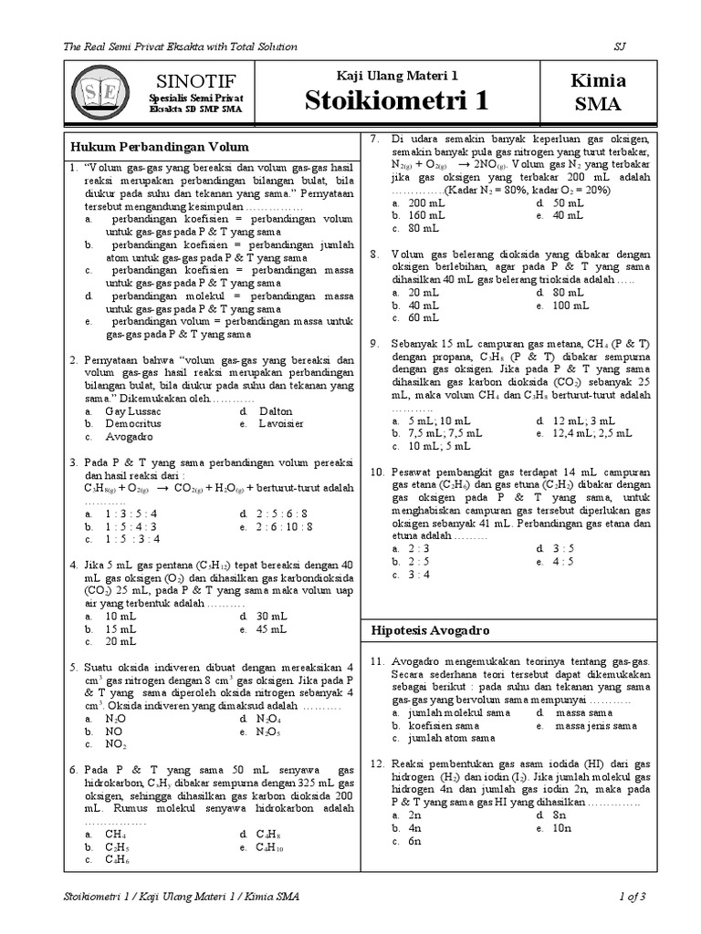 Soal HK Dasar - Stoikiometri 1 | PDF | Metode & Bahan Ajar