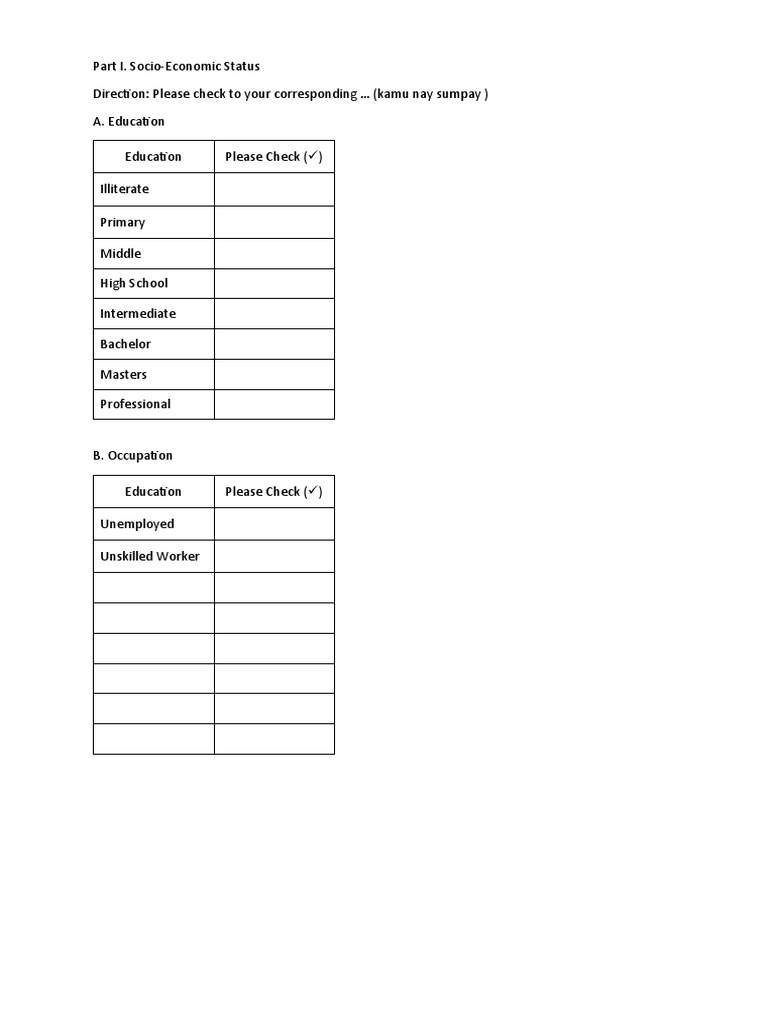 Survey Questionnaire of Villarba - Socioeconomic Status | PDF