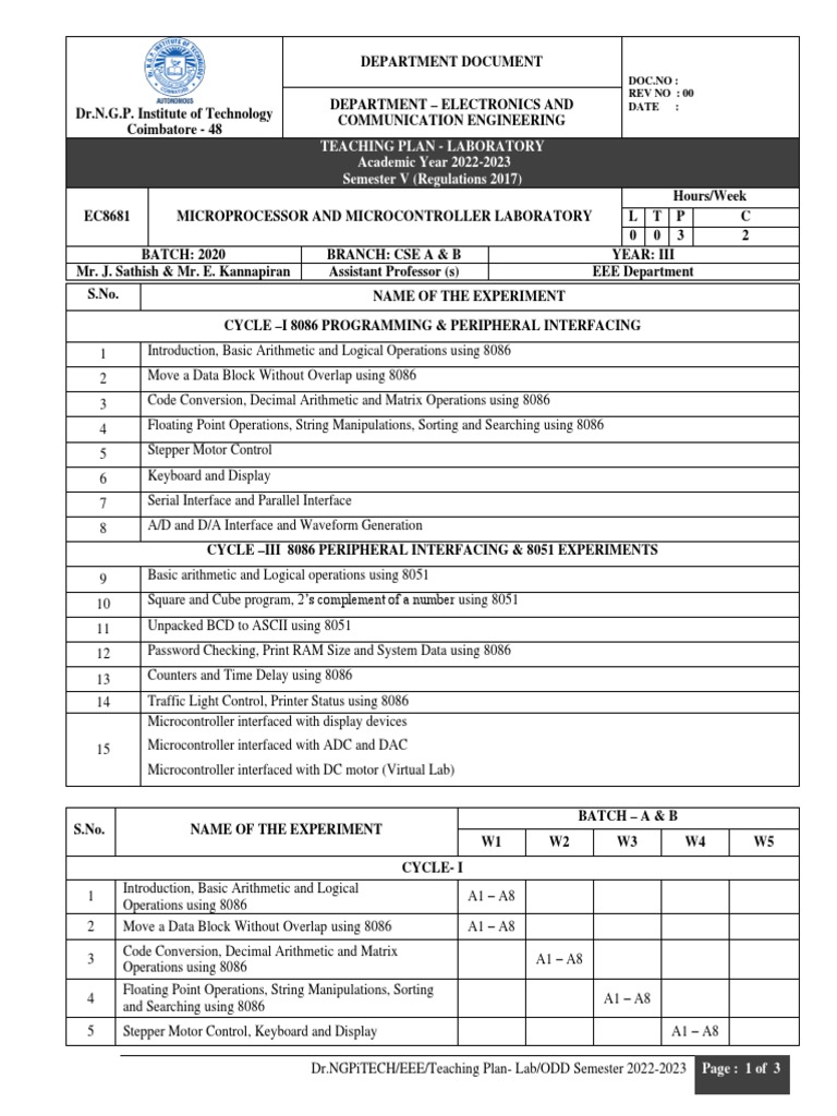 MPMC Lab Teaching Plan - CSE | PDF | Computer Engineering | Computing