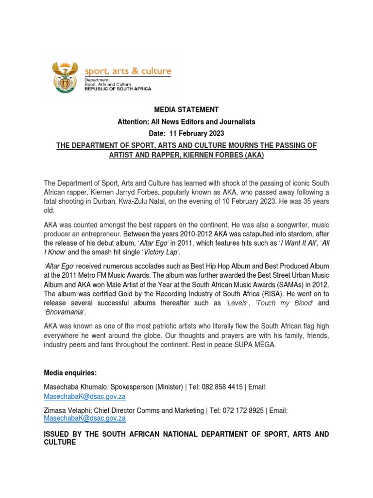 Media Statement - Dsac On The Passing of Aka 11 February 2023 - 230211 ...