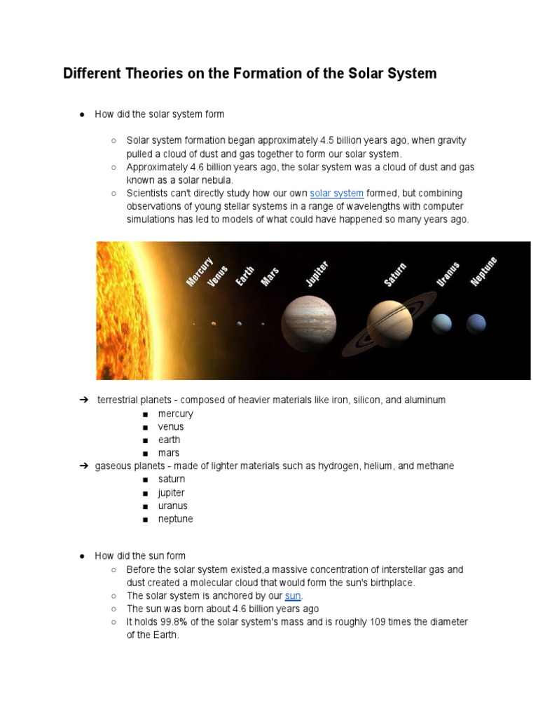 Theories of Solar System Formation | PDF | Solar System | Formation And ...