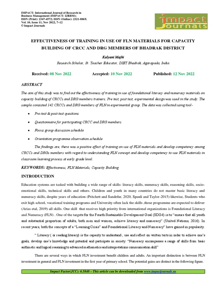 Effectiveness of Training in Use of FLN Materials For Capacity Building ...