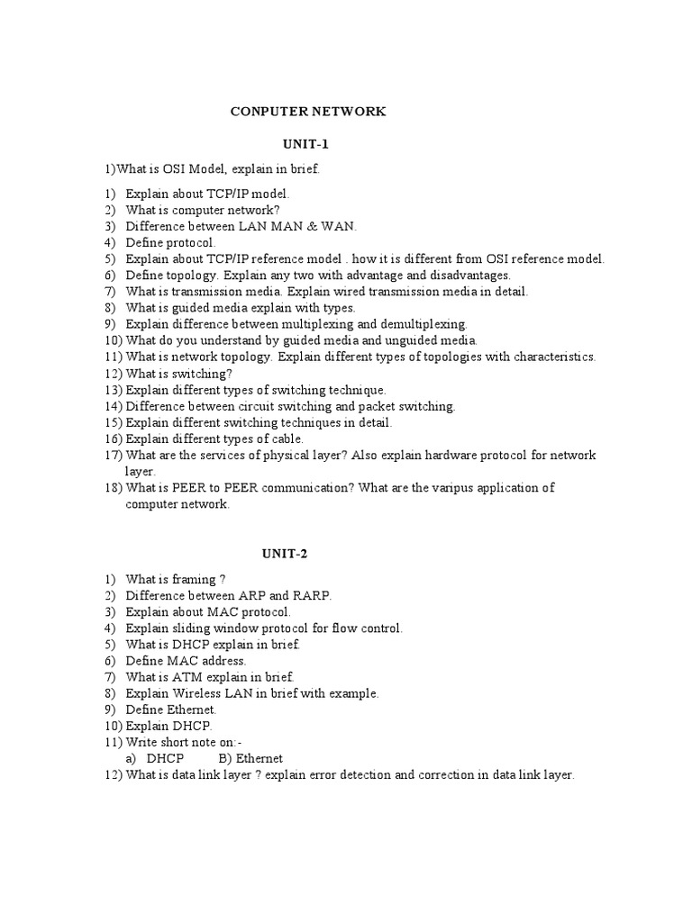 Question Bank CN Unit 1,2,3 | PDF