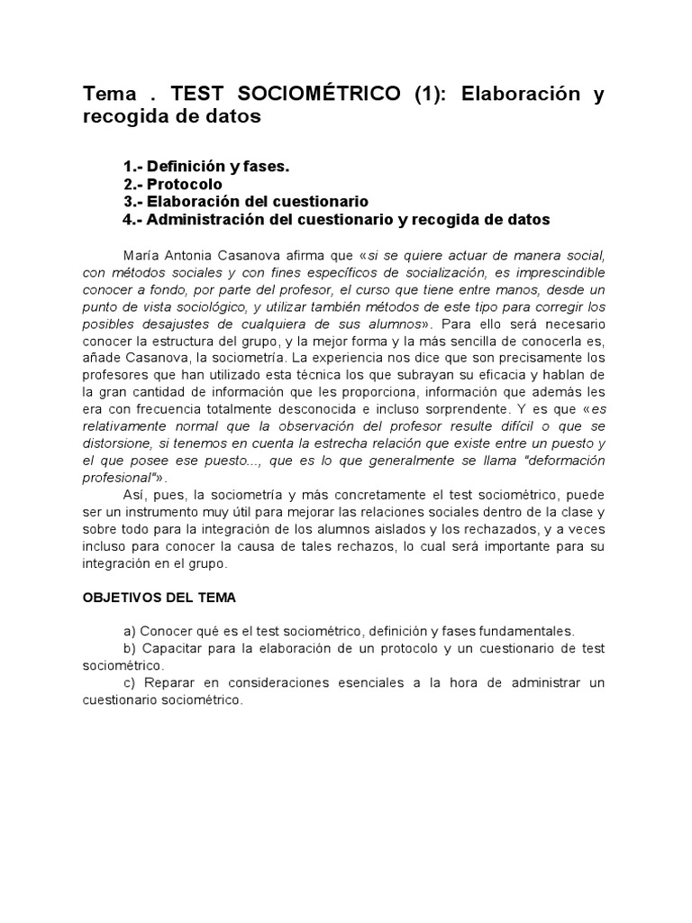 Guía para el Test Sociométrico | PDF | Cuestionario