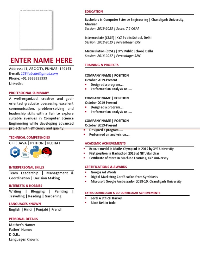 Sample Resume Format | PDF | Computing