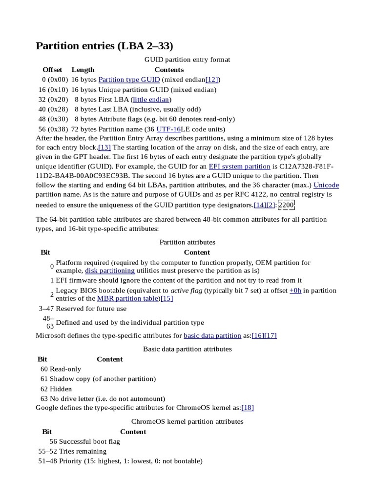 Partition Entries (LBA 2-33) | Download Free PDF | Computing | Computer Hardware