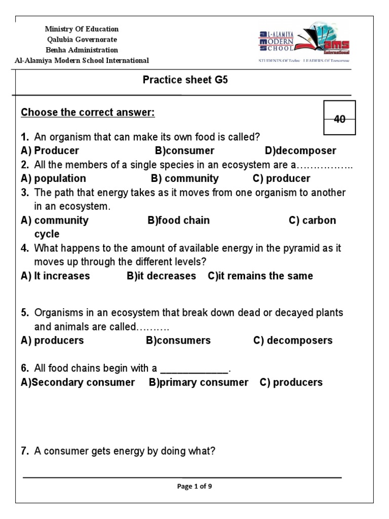 Revision Sheet g5 q1 (Final) | PDF | Ecosystem | Herbivore