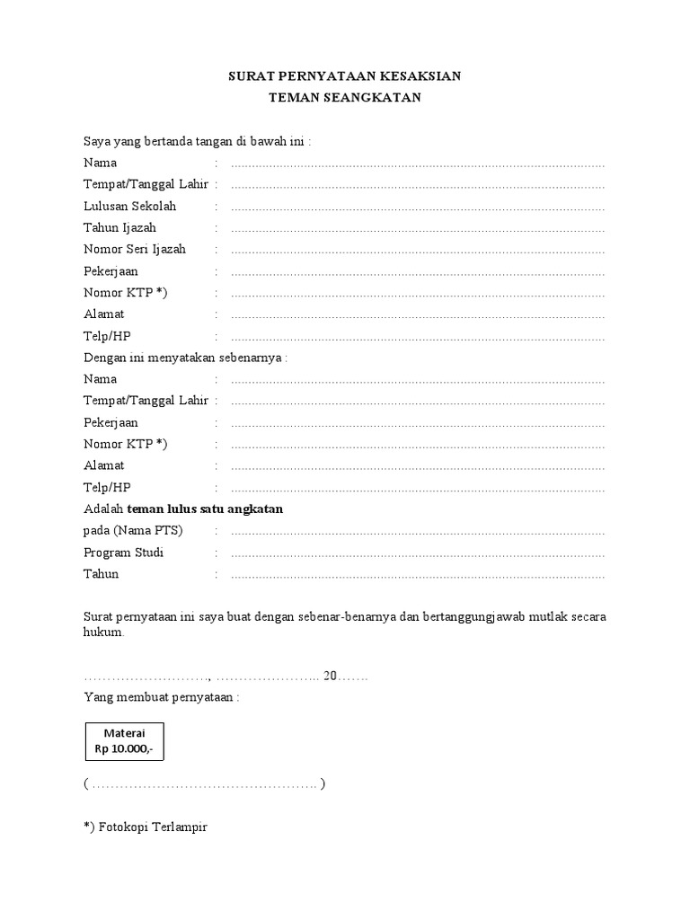 Surat Pernyataan Saksi | PDF