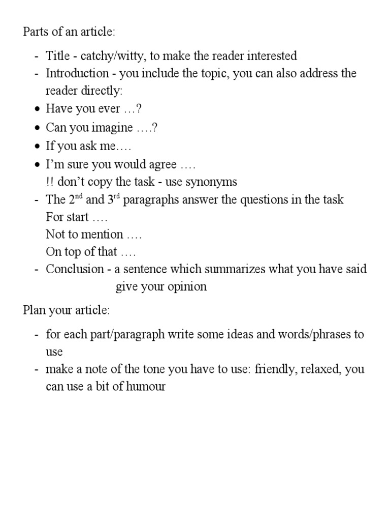FCE - Writing An Article | PDF