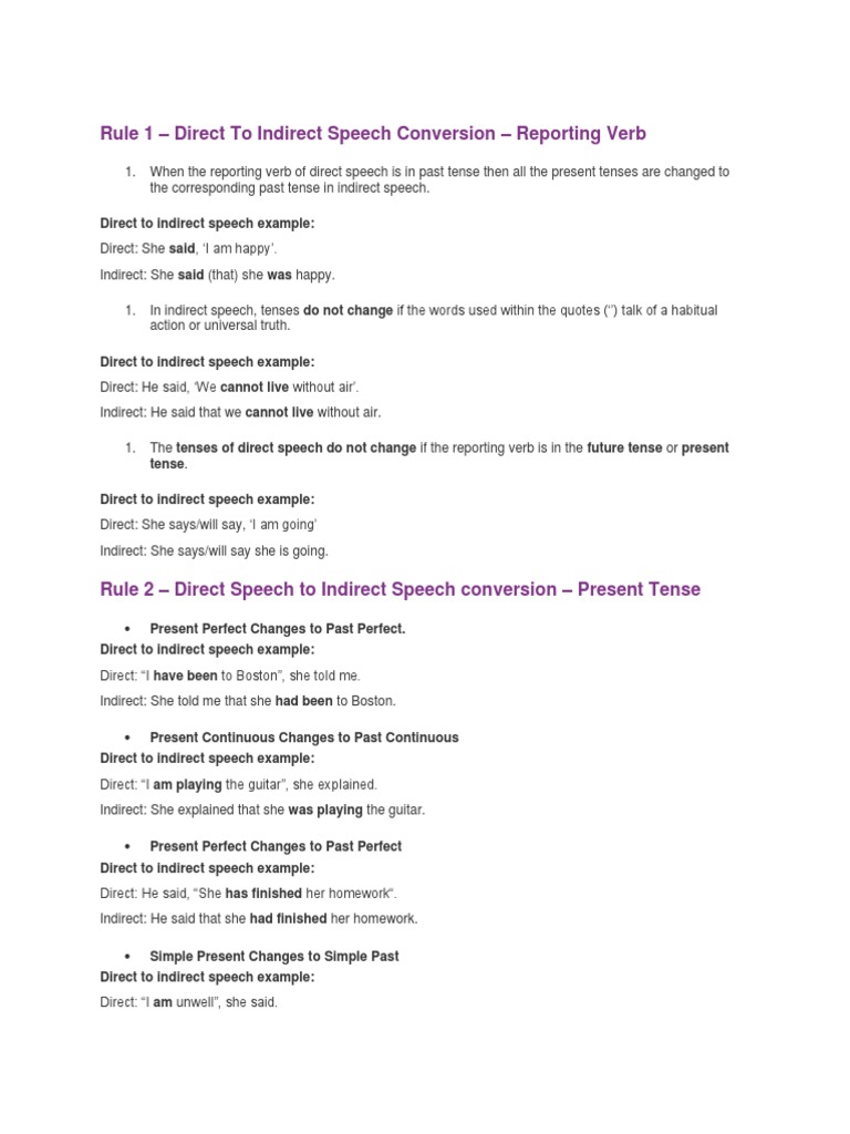 Direct Indirect Speech Pdf Grammatical Tense Question