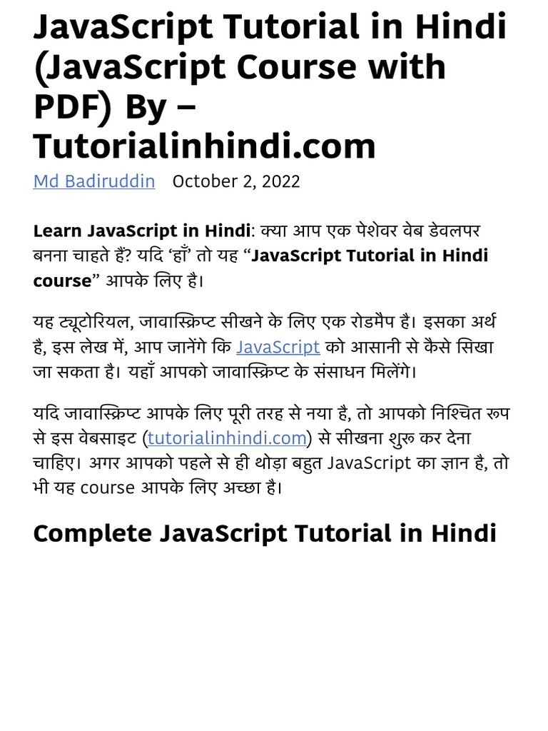JavaScript Notes JavaScript Course in Hindi PDF | PDF