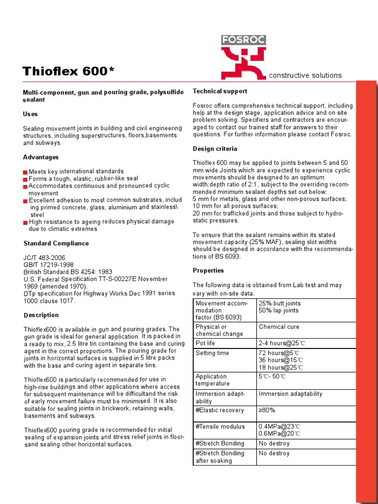 Thioflex 600 | PDF | Concrete | Tin