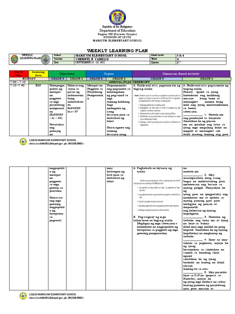 Weekly Learning Plan: Department of Education | PDF