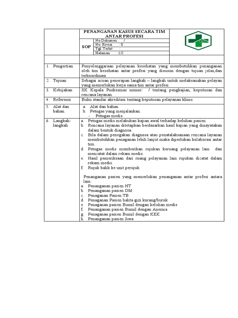 Sop Penanganan Kasus Secara Tim Antar Profesi | PDF