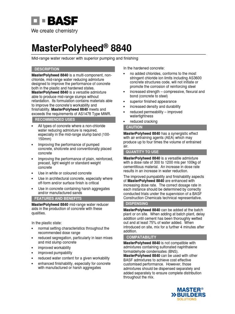 Basf Masterpolyheed 8840 Tds | PDF | Concrete | Building Engineering