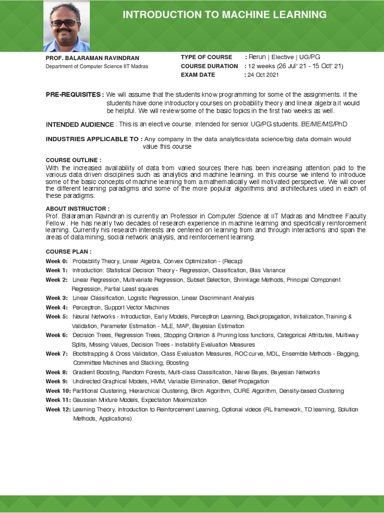 Introduction To Machine Learning | PDF | Machine Learning | Regression Analysis