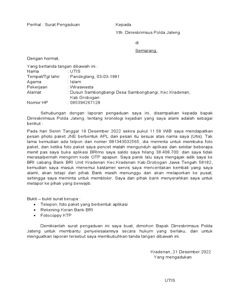 Surat Pengaduan | PDF