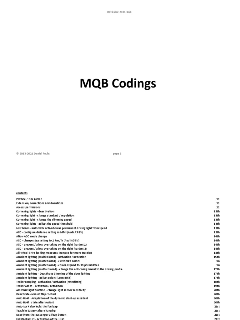 MQB Codierungen Translated | PDF | Headlamp | Trailer (Vehicle)