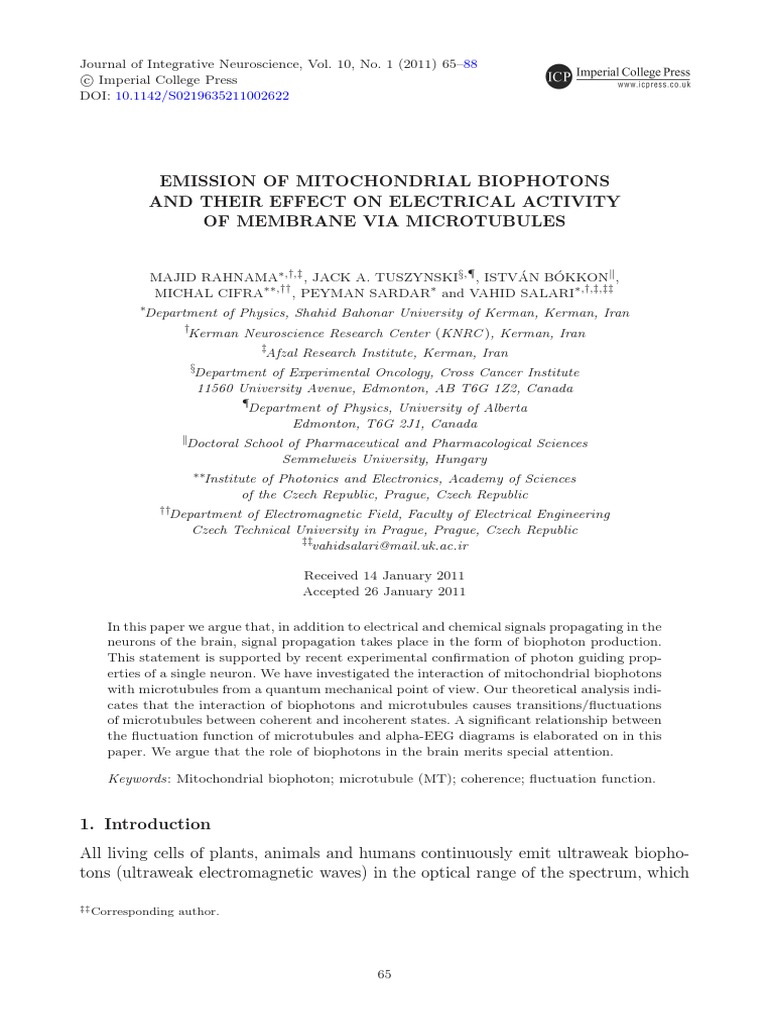 Emission of Mitochondrial Biophotons | PDF | Cell Signaling | Neuron