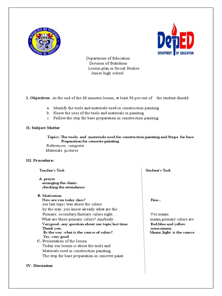 Tools And Techniques For Teaching Construction Painting A Lesson Plan