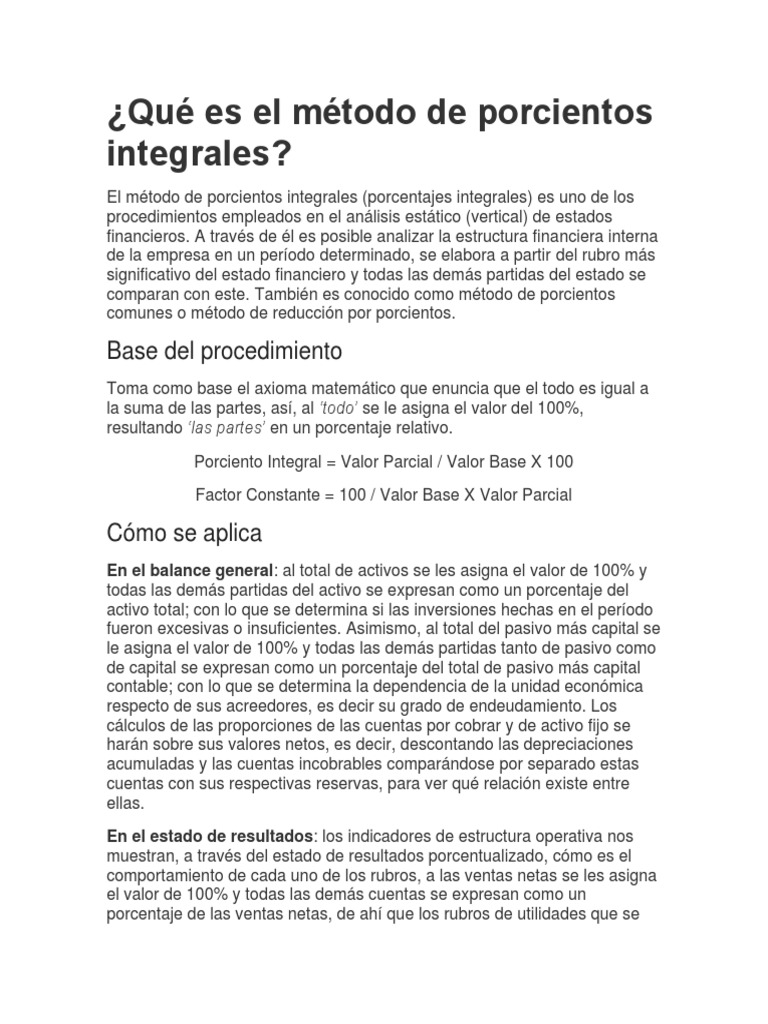 Método de Porcientos Integrales | PDF | Estado de resultados | Contabilidad