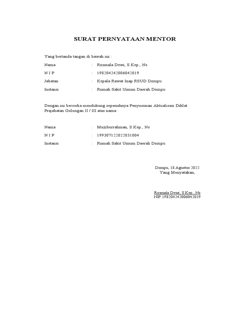 Surat Pernyataan Mentor | PDF