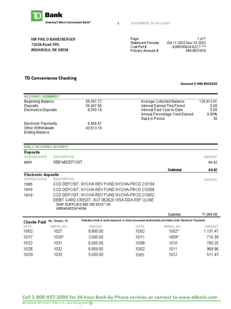 TD Bank Statement USA PDF | PDF | Deposit Account | Debit Card