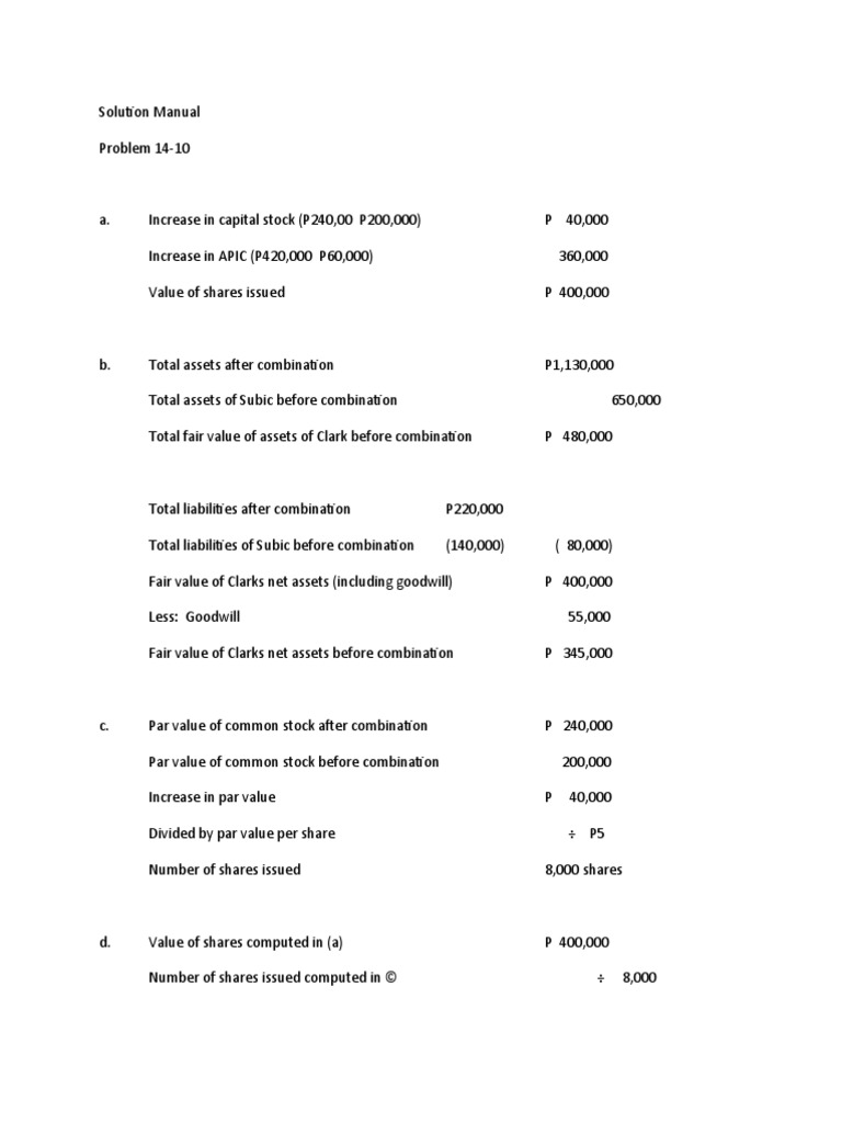 Solution Manual-Accounting | PDF | Goodwill (Accounting) | Capital Surplus