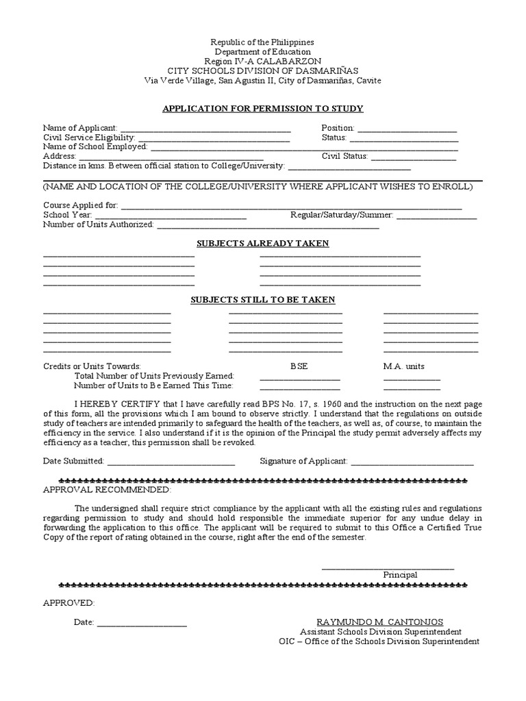 Permit To Study 1 | PDF | Teachers | Justice