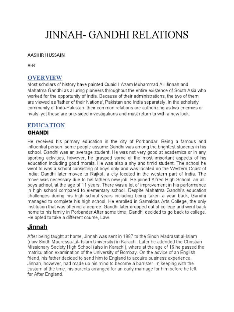 JINNAH and GANDHI Relations | PDF | Muhammad Ali Jinnah | Caliphate