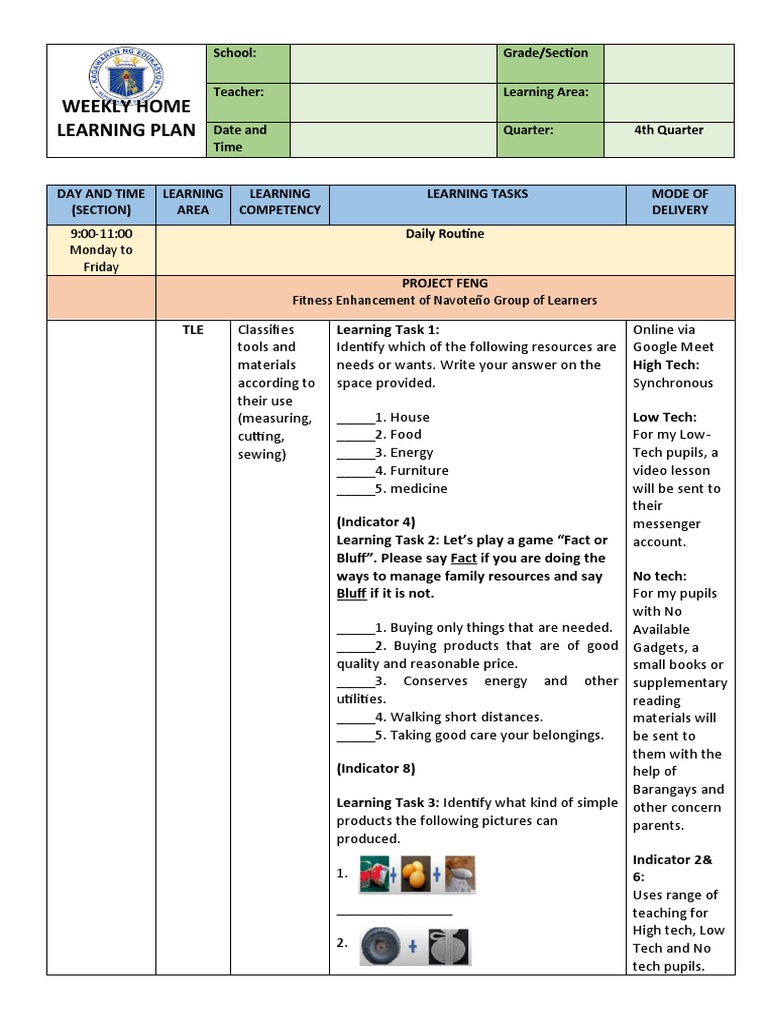 Grade 6 Sewing Tools Learning Plan | PDF | Sewing