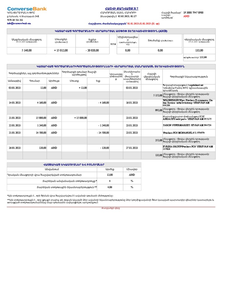 Statement 01.01.2023-31.01.2023 Account Amd 879478900 | PDF