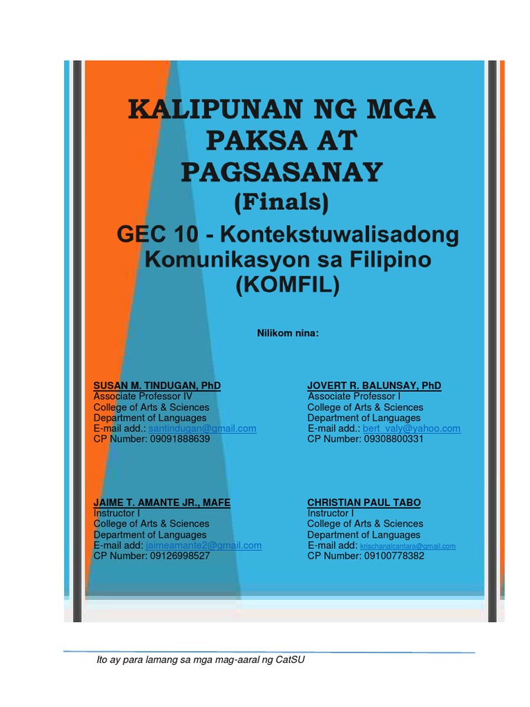 Katipunan NG Mga Paksa at Pagsasanay For Finals | PDF