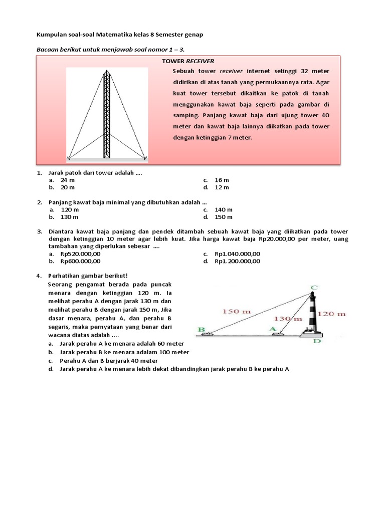 (f4) Kumpulan Soal PAS MTK 8 Genap 2022 | PDF