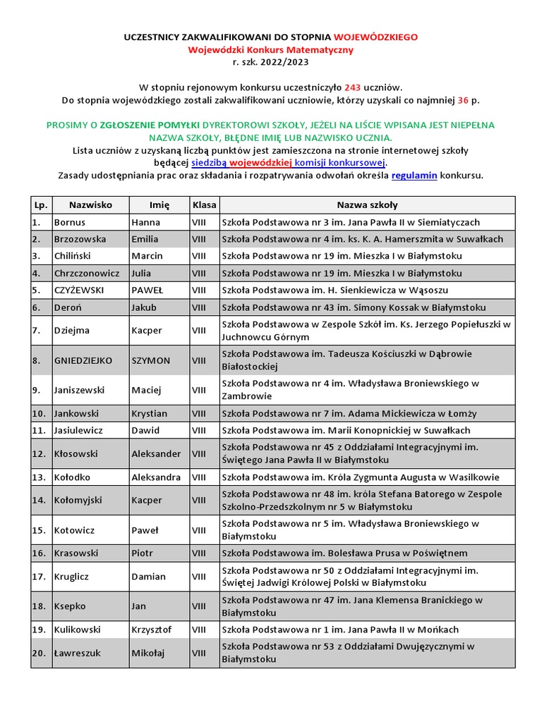 Lista Rej Matematyka | PDF