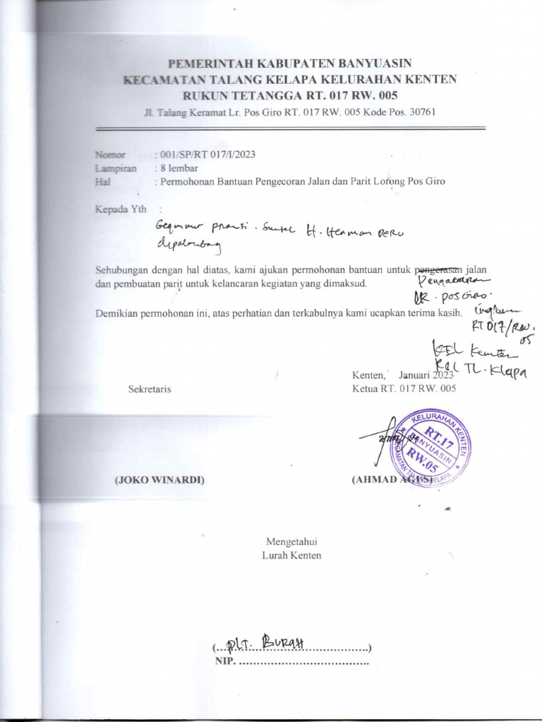 Permohonan Bantuan Pak RT | PDF