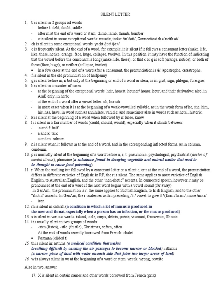 Silent Letter | PDF | English Language | Language Families