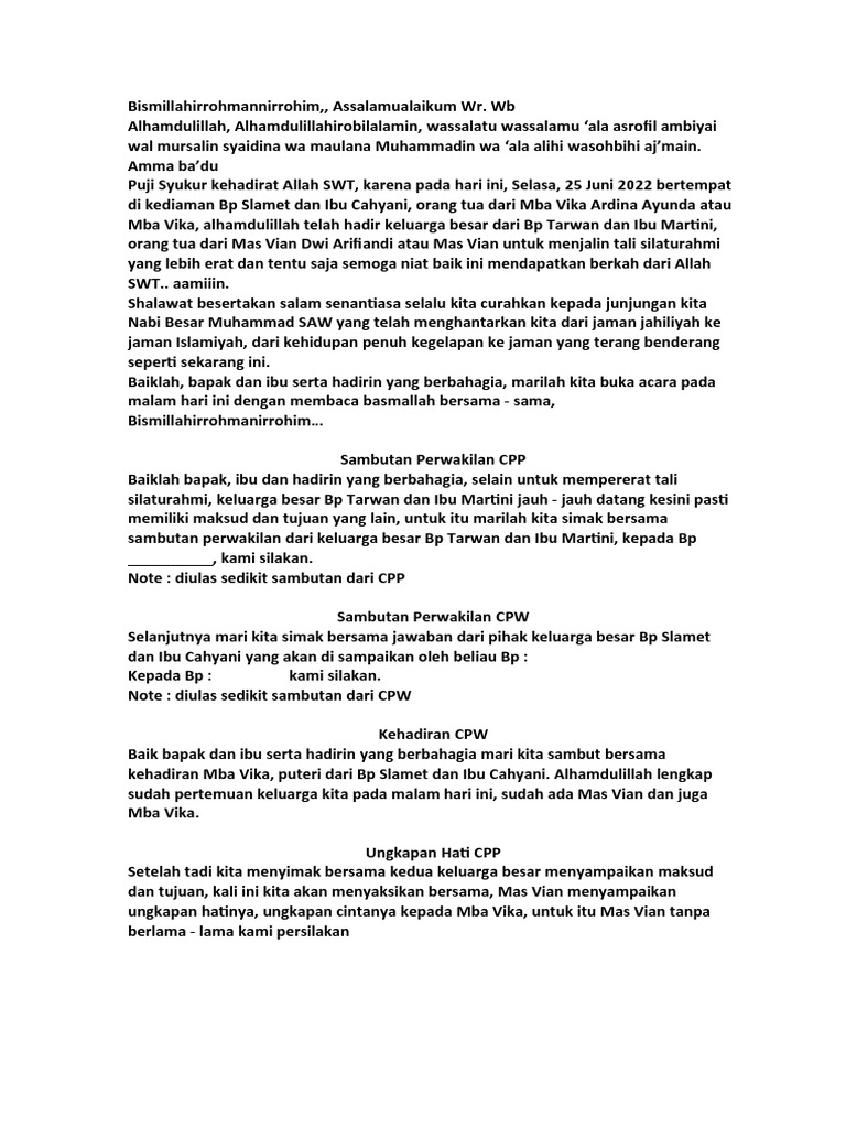 MC Acara Lamaran Mba Vika dan Mas Vian | PDF