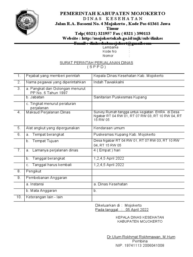 Contoh SPPD Ehra 2022 | PDF